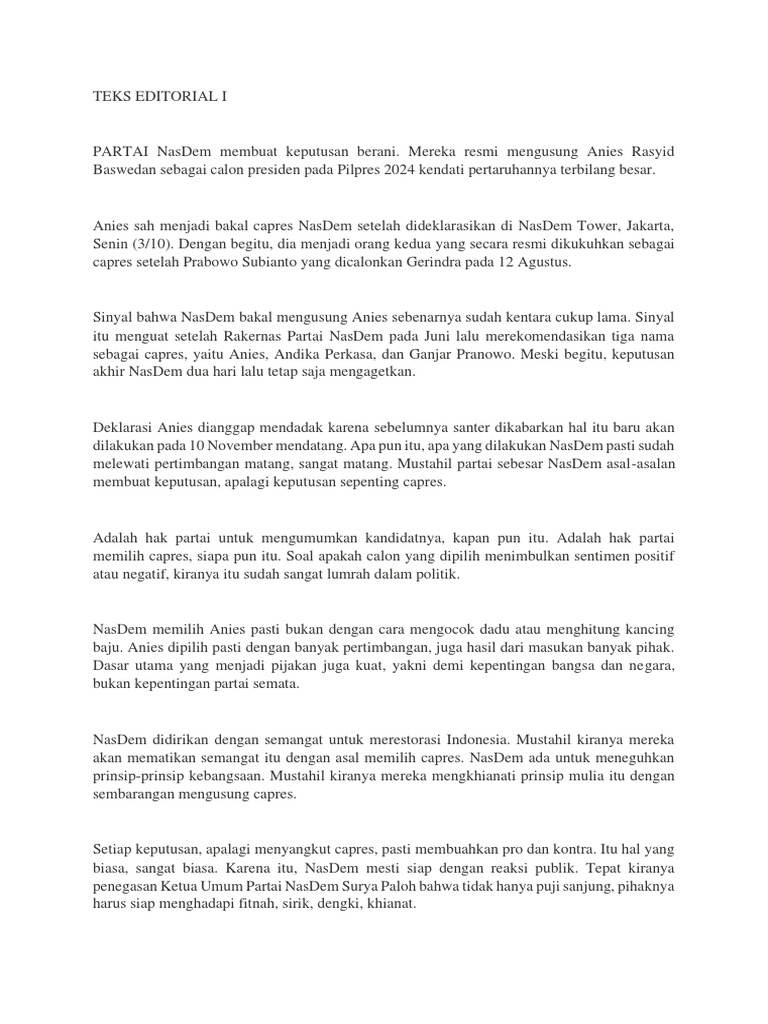 Contoh Teks Editorial 2 | PDF