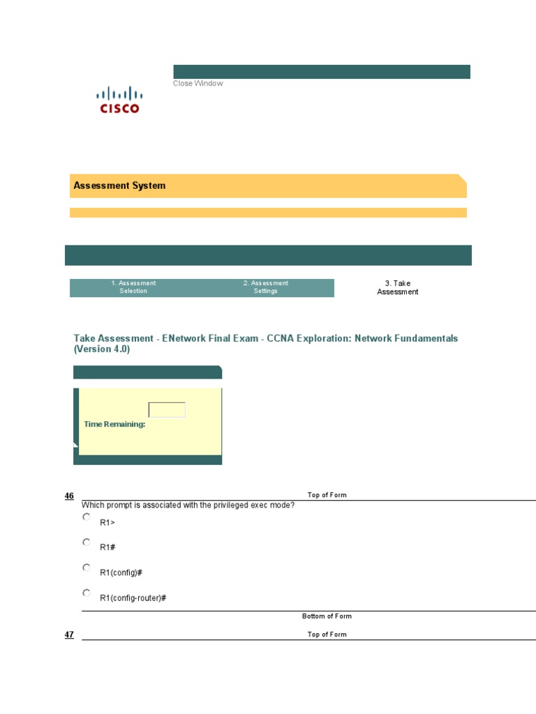 Assessment System Take Assessment Enetwork Final Exam Ccna