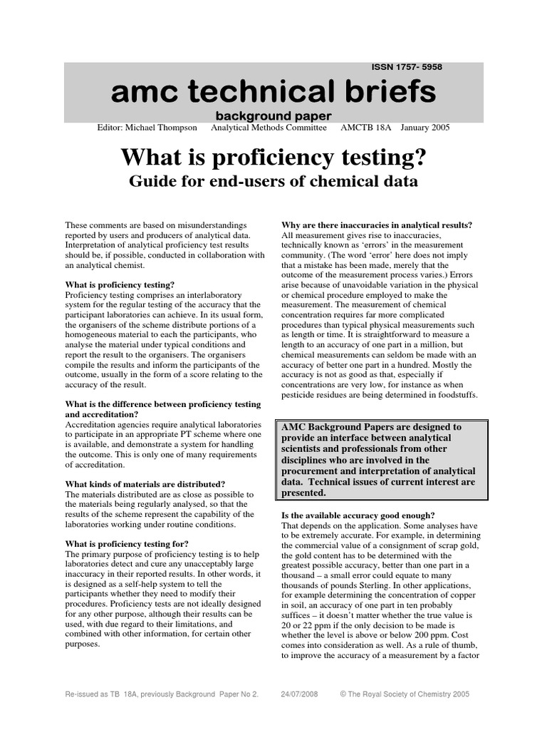Proficiency Testing Technical Brief 18A - tcm18 214885 | PDF | Accuracy ...