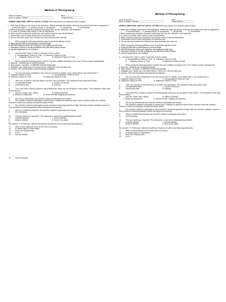 Philo Summative Assessment Module 2 Student | PDF | Science | Truth