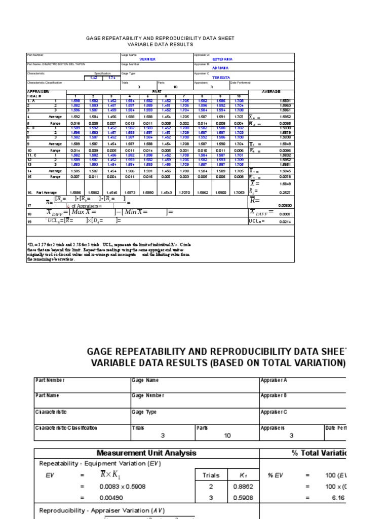 MACHOTE New Gage RR Spreadsheet 1 | PDF | Applied Mathematics | Statistical Theory