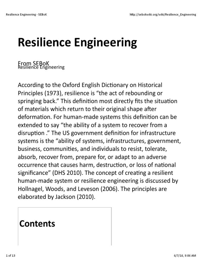 Resilience Engineering - SEBoK | PDF | Design | System