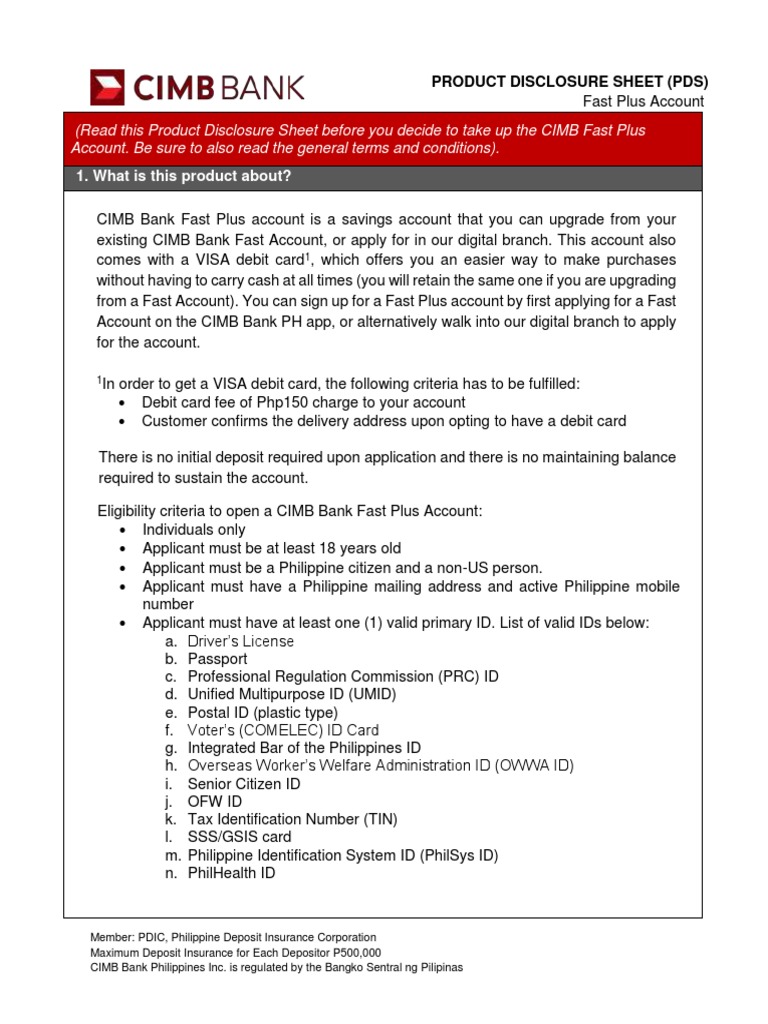 CIMB Fast Plus Account Overview | PDF | Debit Card | Banks