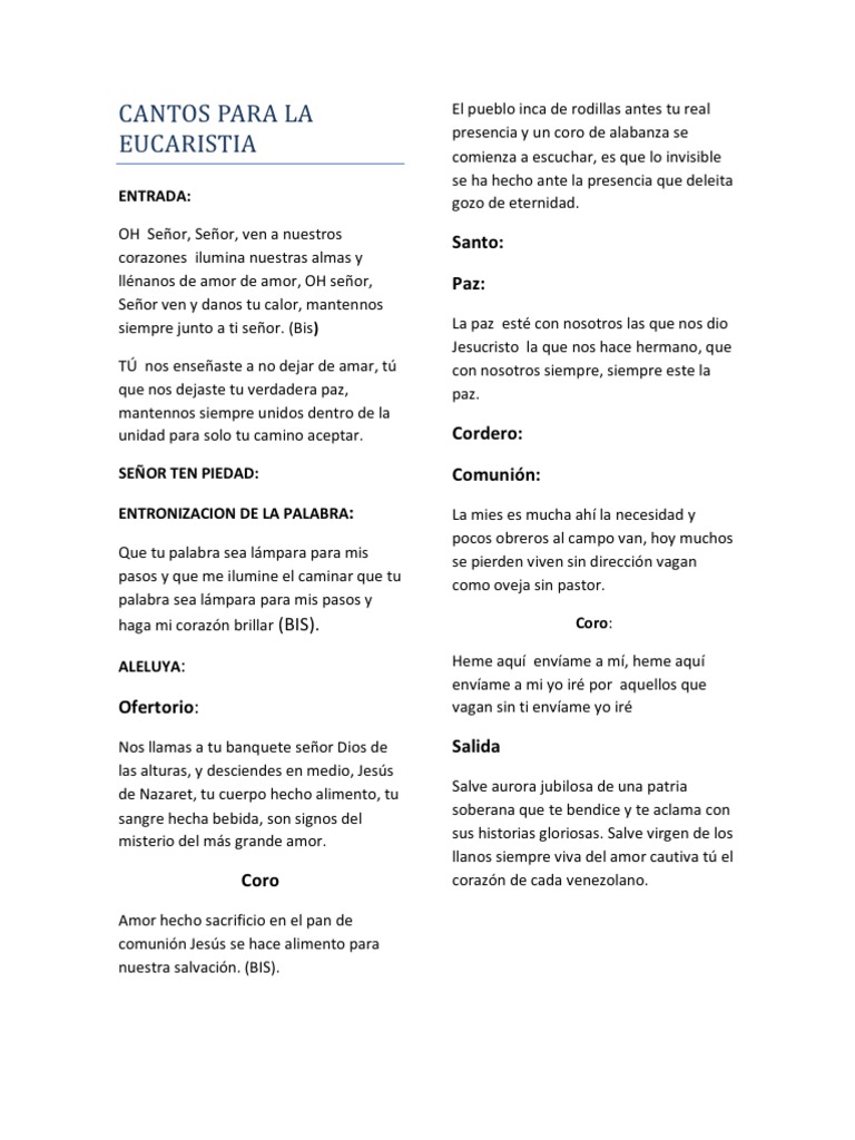 Cantos Para La Eucaristia Pdf