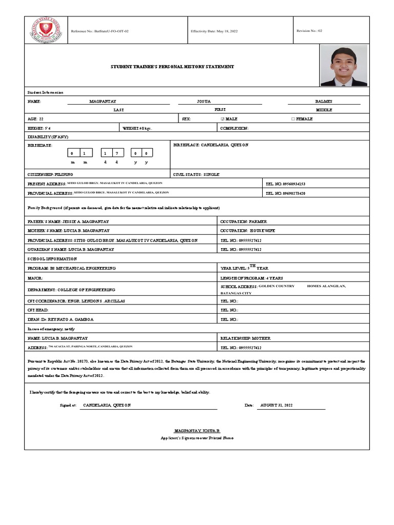 Student Trainee Info Form | PDF