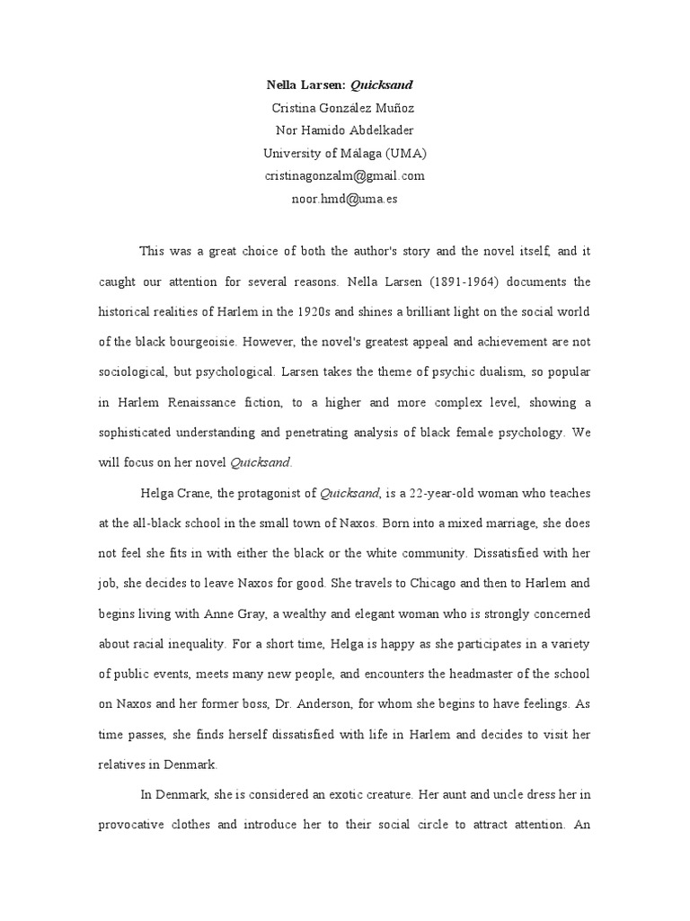 Essay Quicksand by Nella Larsen | PDF | Harlem Renaissance