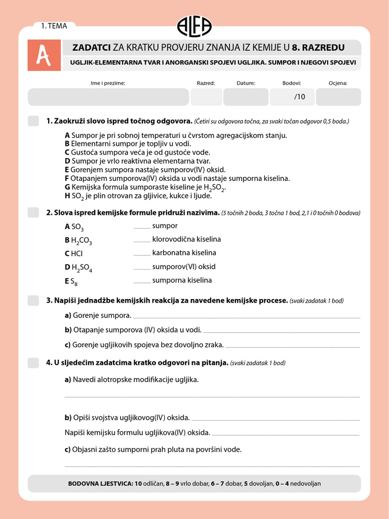 Kemija 8 Kratki-IZ-KB-1-Ispit A B C | PDF