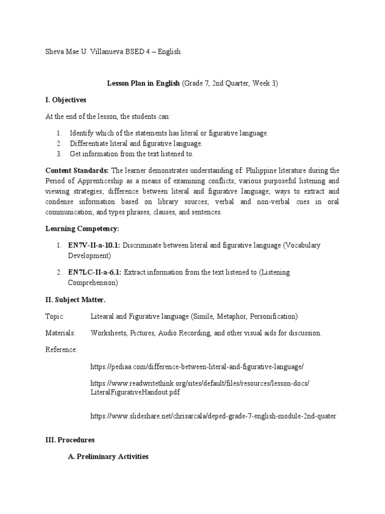 Grade 7 Lesson on Language Types | PDF | Teachers | Lesson Plan