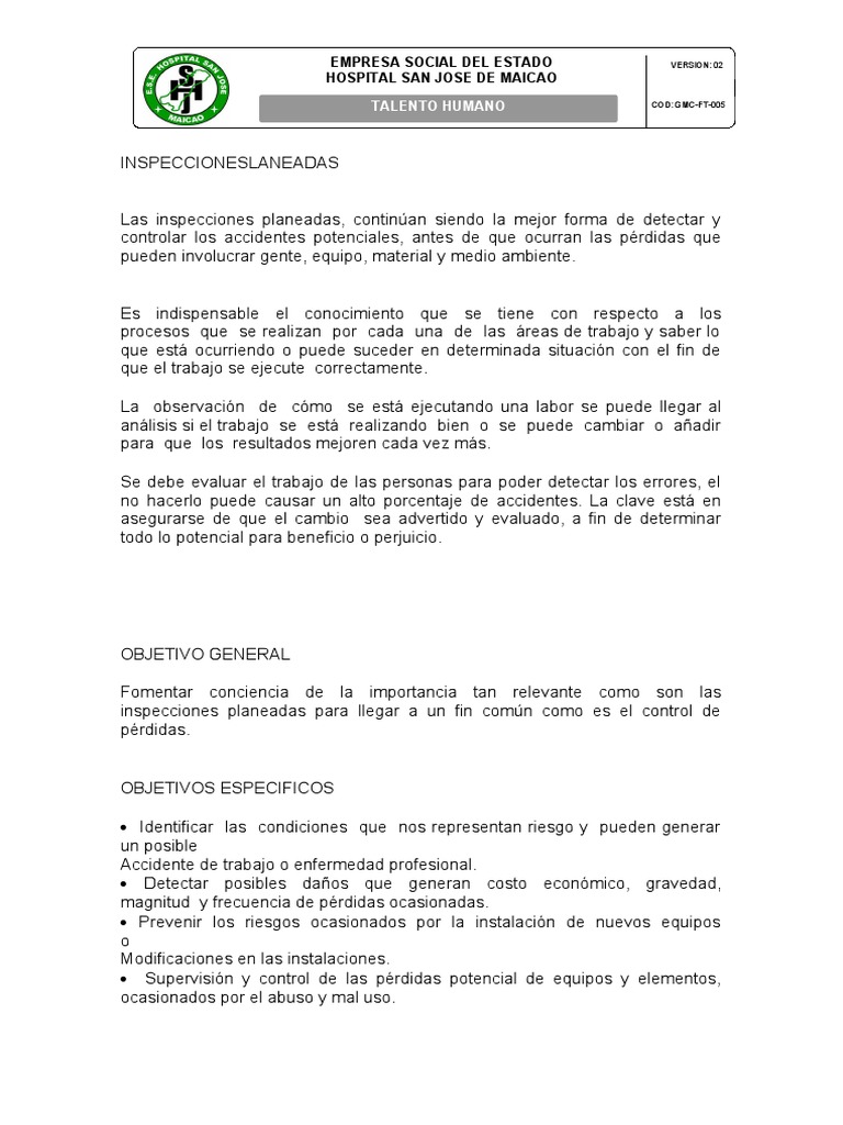 Informe de Inspeccion de Puestos de Trabajo | PDF | Seguridad y salud ocupacional | Ciencias de ...