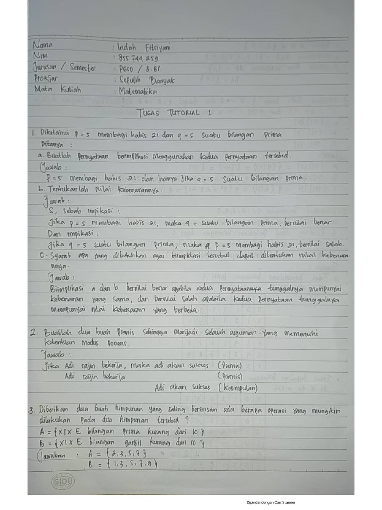 Tugas Tutorial 1 Matematika | PDF