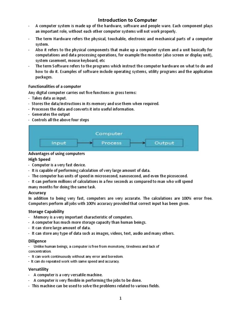 Introduction To Computers 1 Pdf Computer Hardware Computer Program 3513