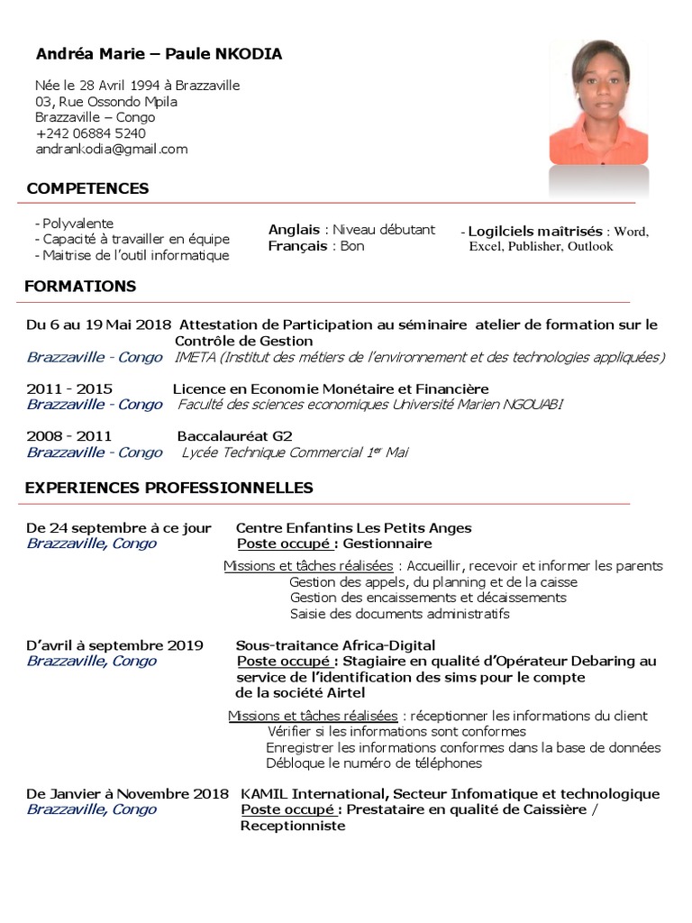 Curriculum Vitae Avec Contact de Reference | PDF