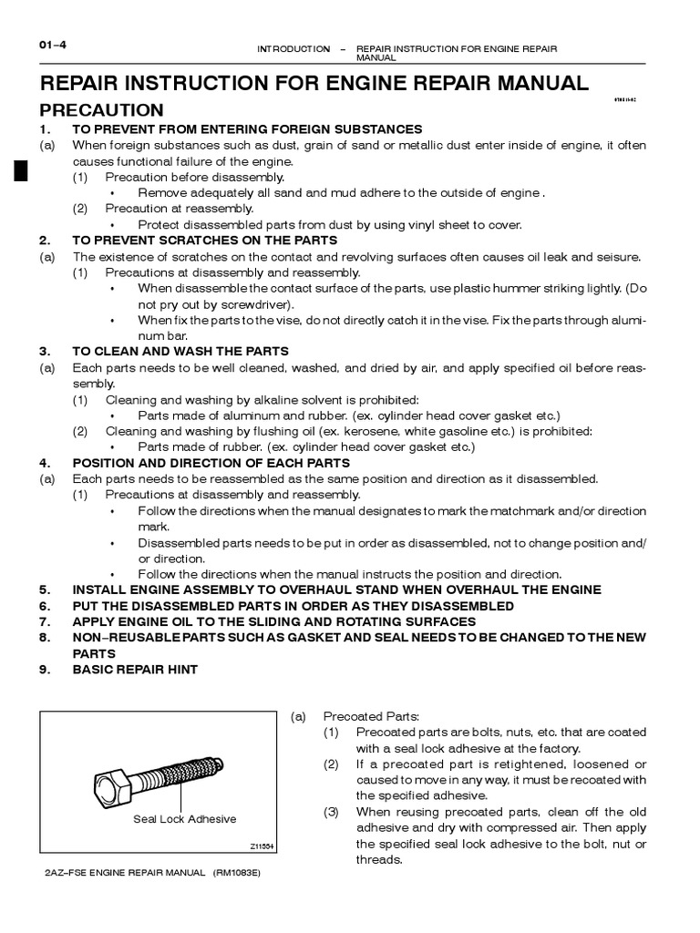 Repair Instruction For Engine Repair Manual: Precaution | PDF | Screw ...