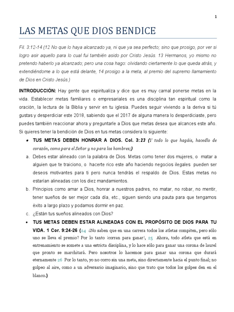 Metas que Dios Bendice | PDF | Oración | Dios