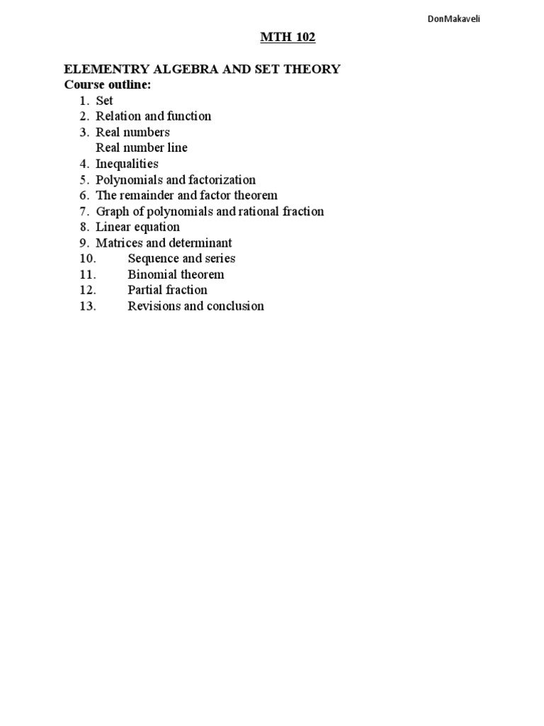 MTH 102 | PDF | Set (Mathematics) | Function (Mathematics)