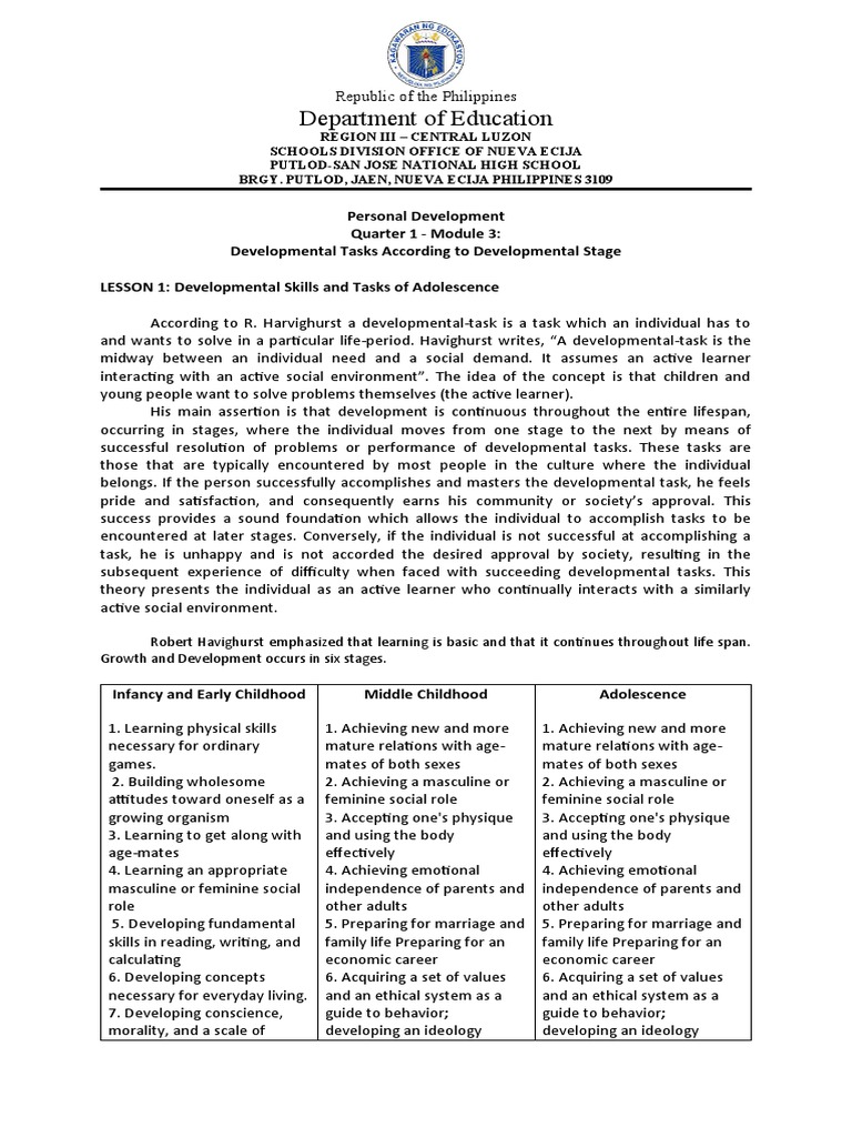 Developmental Tasks and Challenges of Adolescence | PDF | Adolescence ...
