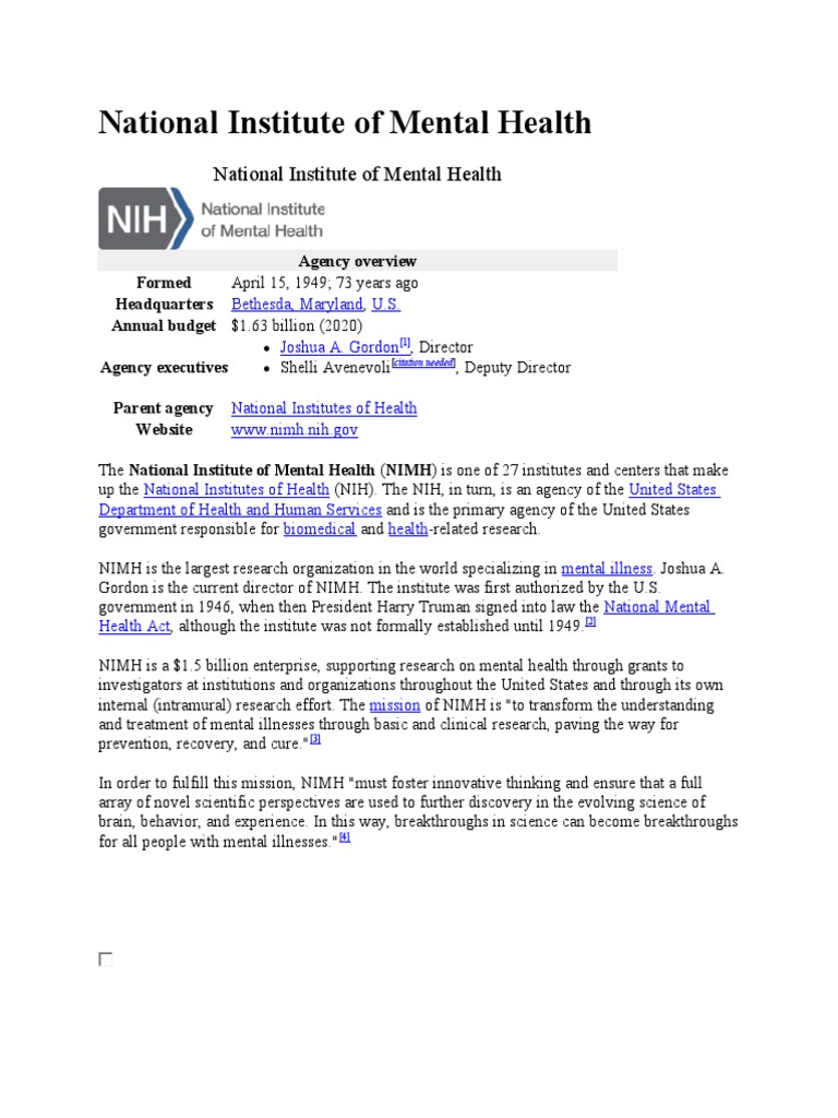 047 National Institute of Mental Health | PDF | Health Sciences | Medicine