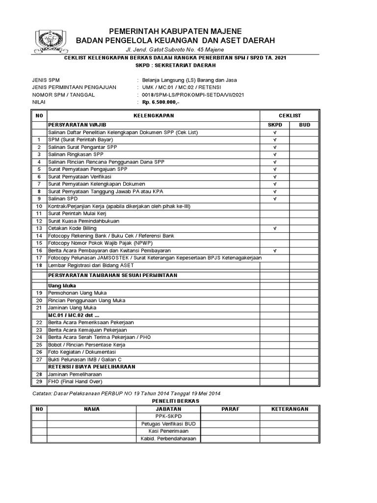 Pemerintah Kabupaten Majene Badan Pengelola Keuangan Dan Aset Daerah | PDF
