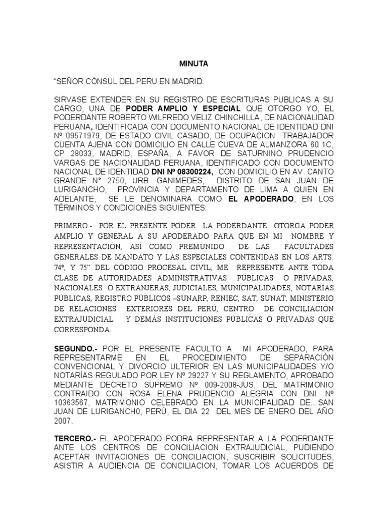 Minuta Poder - Divorcio Ulterior | PDF | Divorcio | Justicia Minuta Poder - Divorcio Ulterior | PDF | Divorcio | Justicia