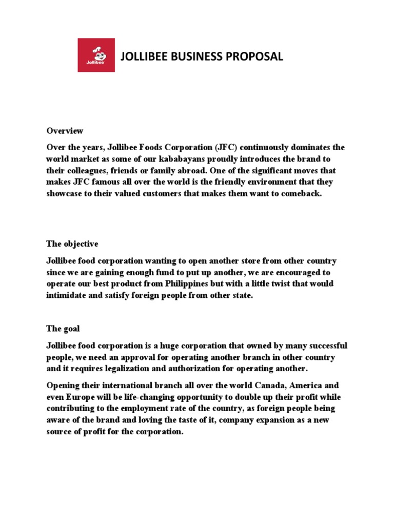 Jollibee Business Proposal | PDF | Market (Economics) | Brand