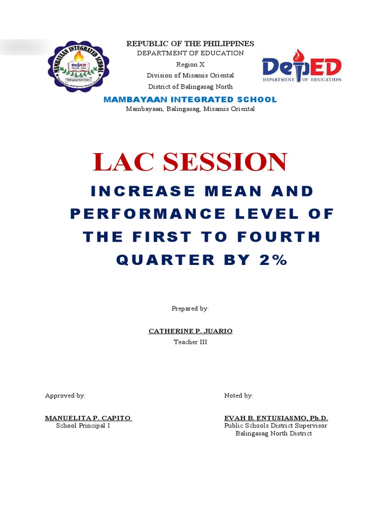 Lac-Session-Increase Mean and PL of The First To Fourth Quarter by 2% | PDF | Teachers | Learning