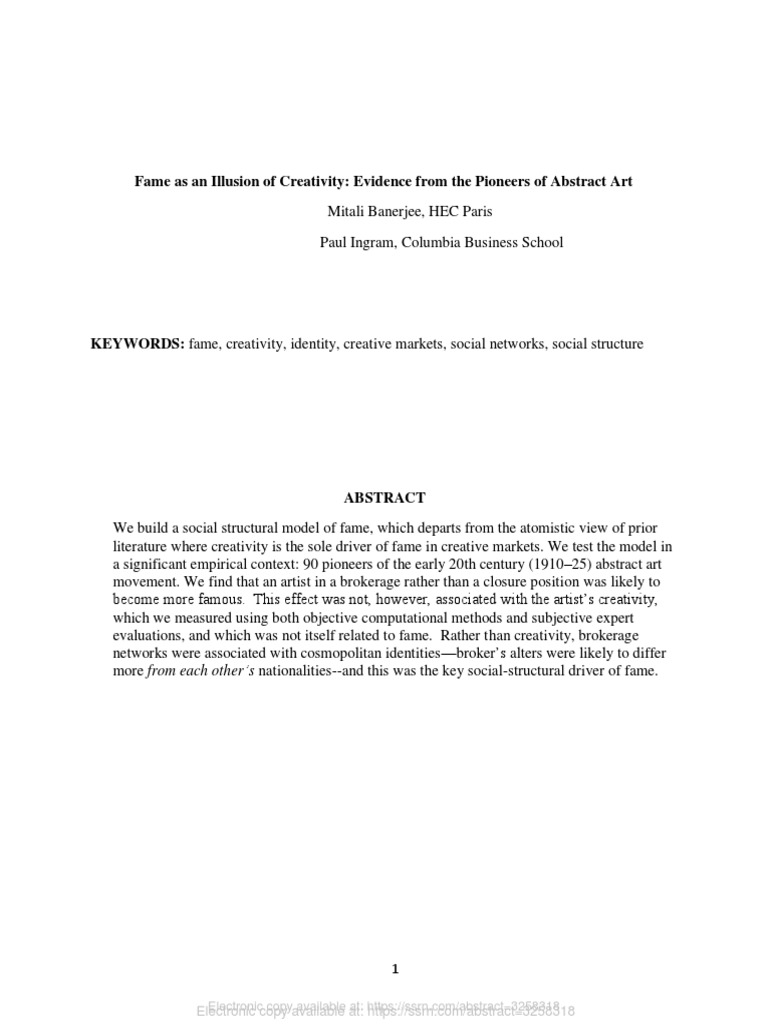 Fame As An Illusion of Creativity - Evidence From The Pioneers of ...