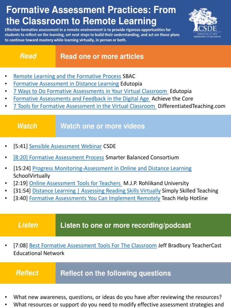 CSDE PDPlaylist Formative Assessments Practices - From The Classroom To ...