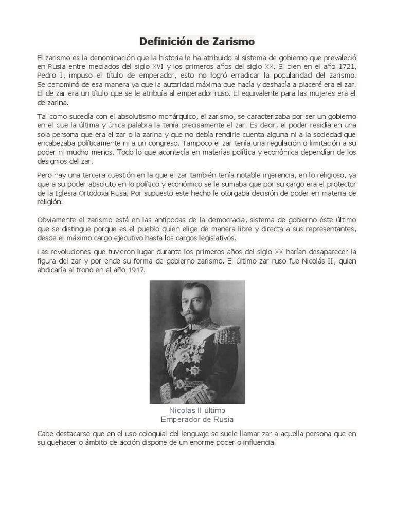 Definición de Zarismo | PDF | Política | Historia