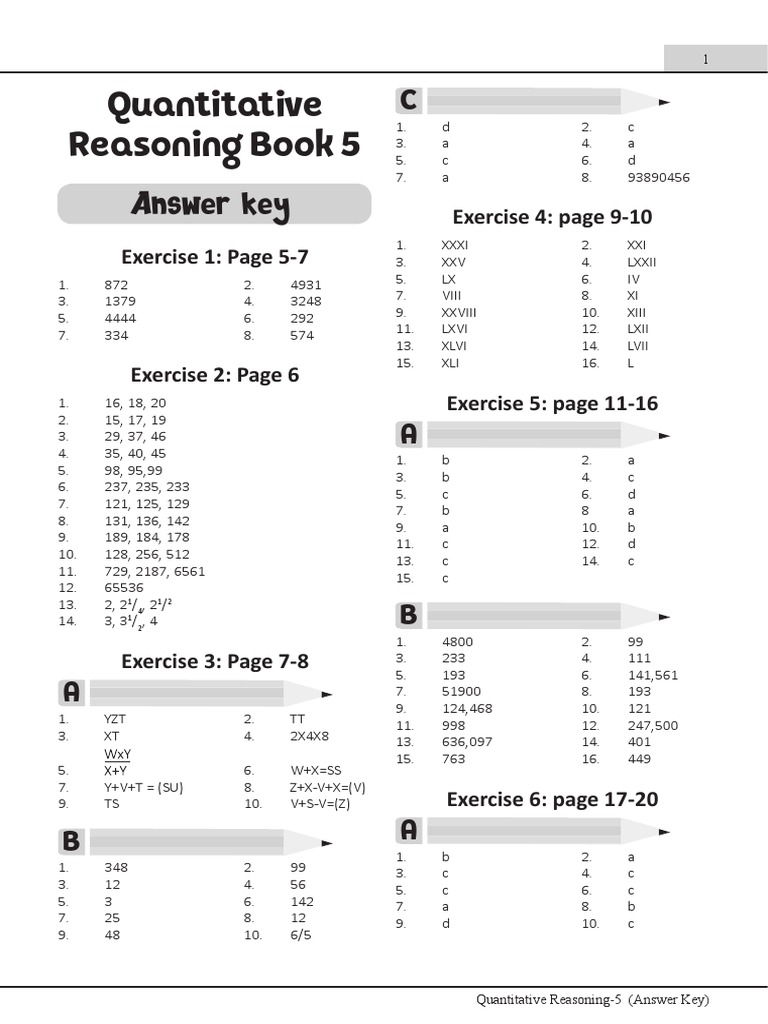 Quantitative Reasoning Book 5: Answer Key | PDF