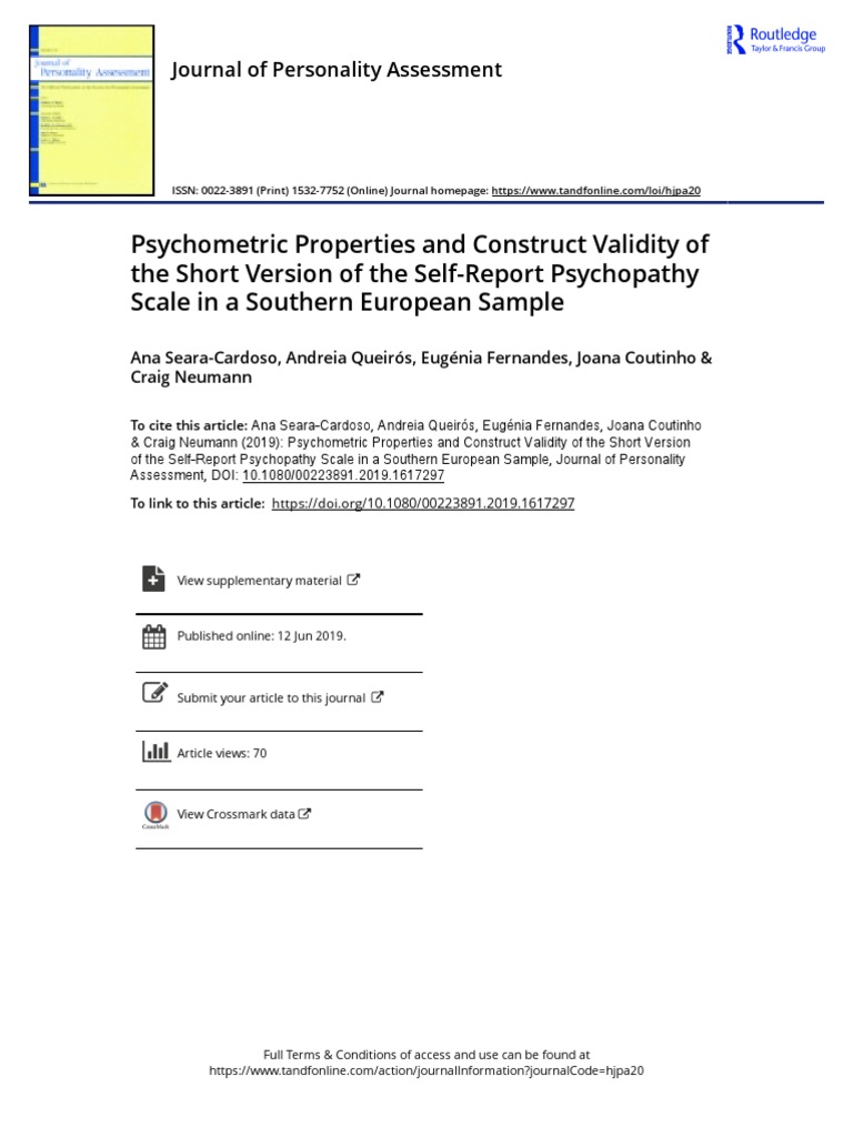 Psychometric Properties and Construct Validity of The Short Version of ...