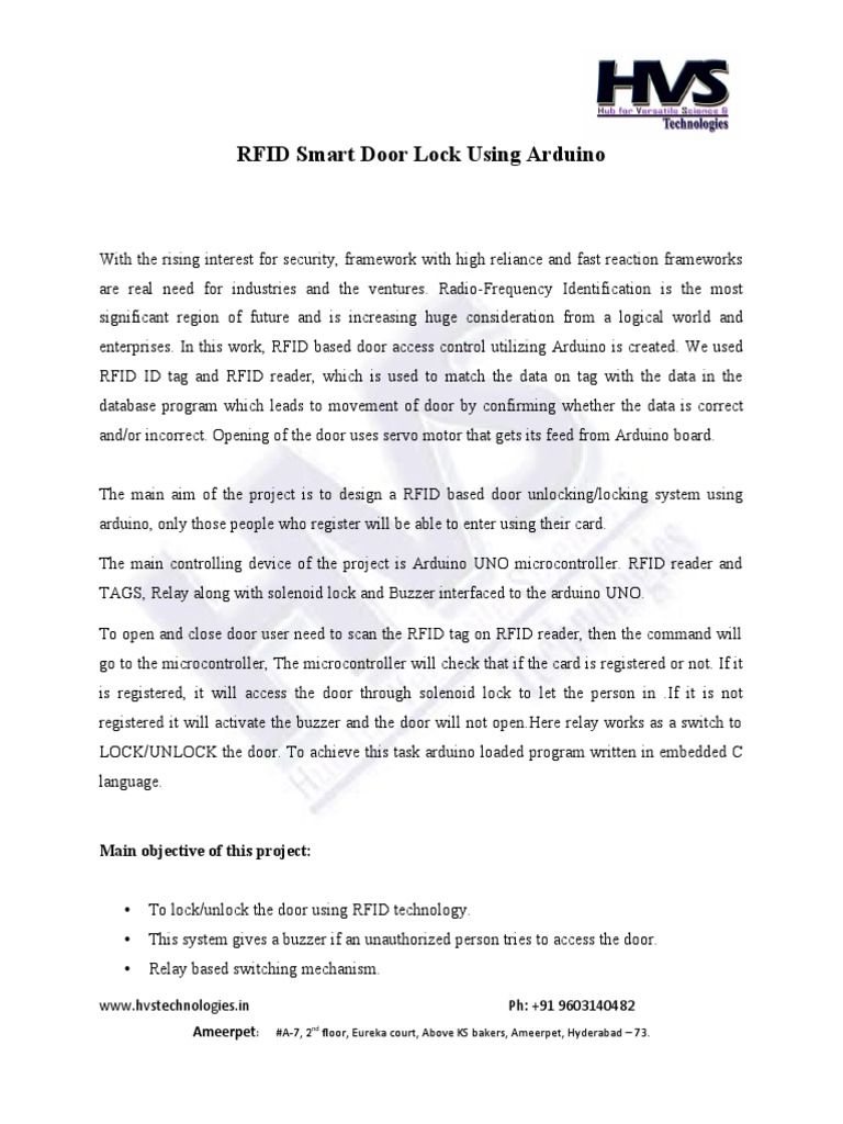 RFID Smart Door Lock Using Arduino | PDF | Radio Frequency ...