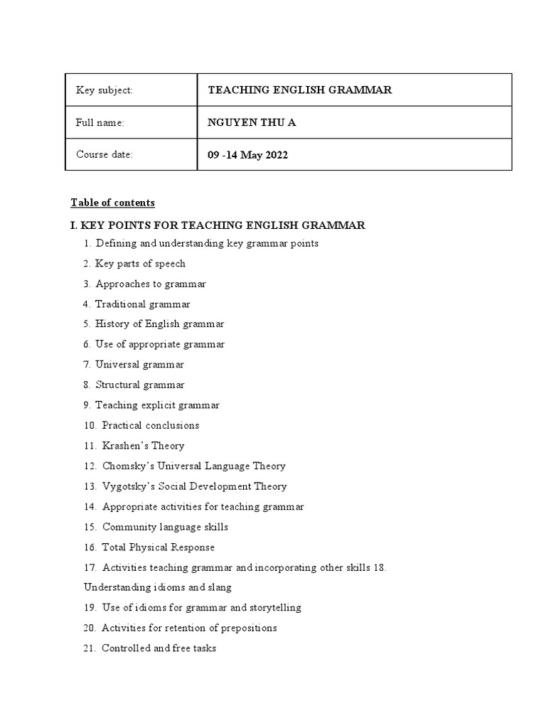 Key Points for Teaching English Grammar | PDF | Second Language ...