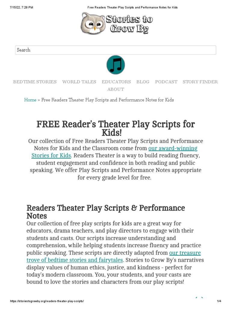 Free Readers Theater Play Scripts and Performance Notes For Kids | PDF ...