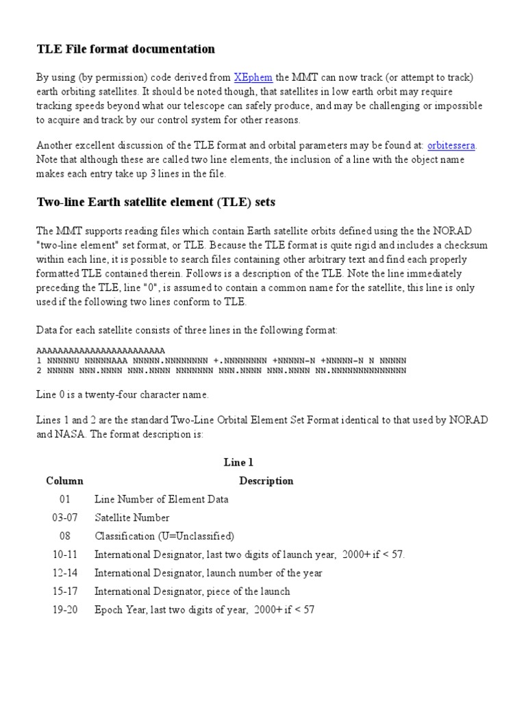 TLE File Format Documentation | PDF | Astrometry | Celestial Mechanics