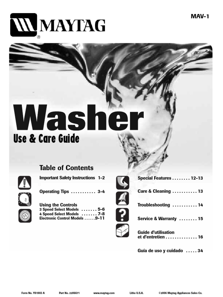 Maytag MAV2755AWW Washer Use and Care Guide en | PDF | Washing Machine ...