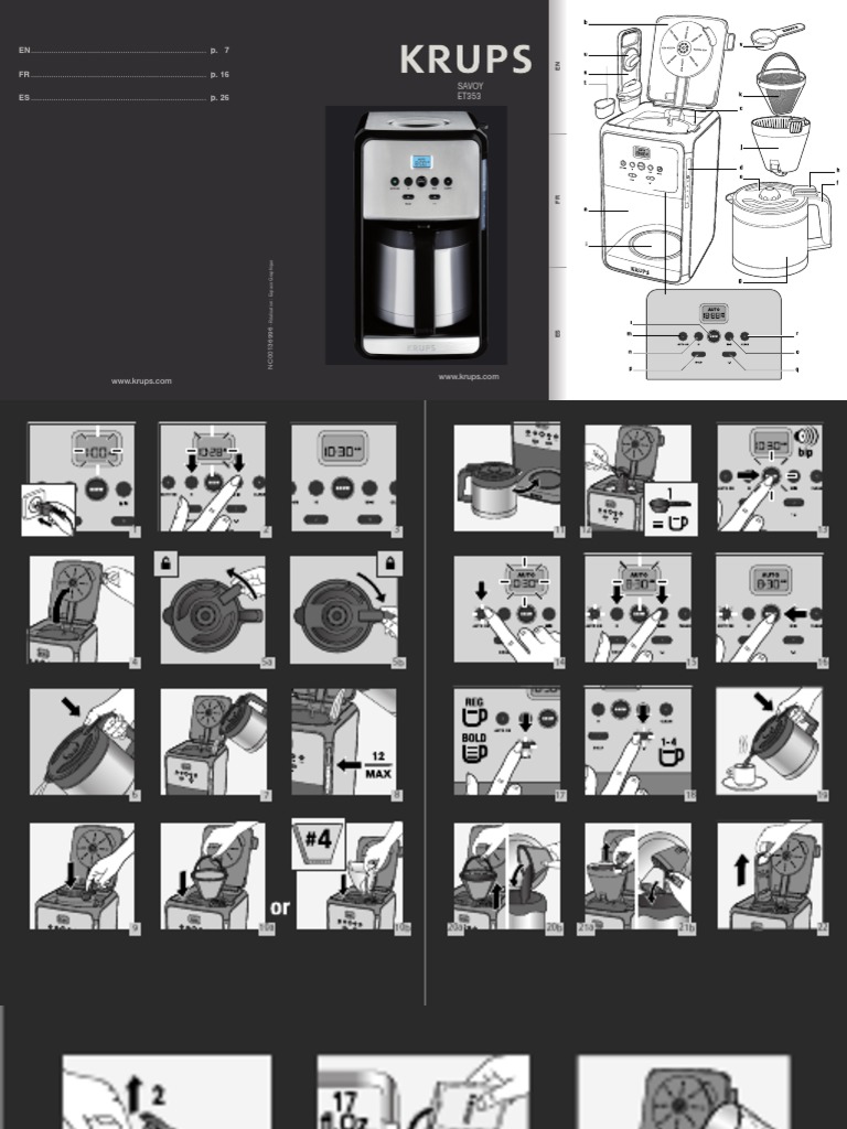 Krups ET353 Savoy Coffee Maker Instructions Manual EN | PDF | Ac Power ...