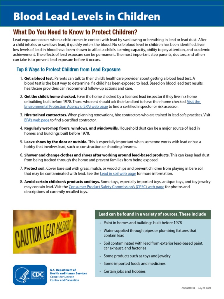 Lead Levels in Children Fact Sheet 508 | PDF | Lead | Medicaid