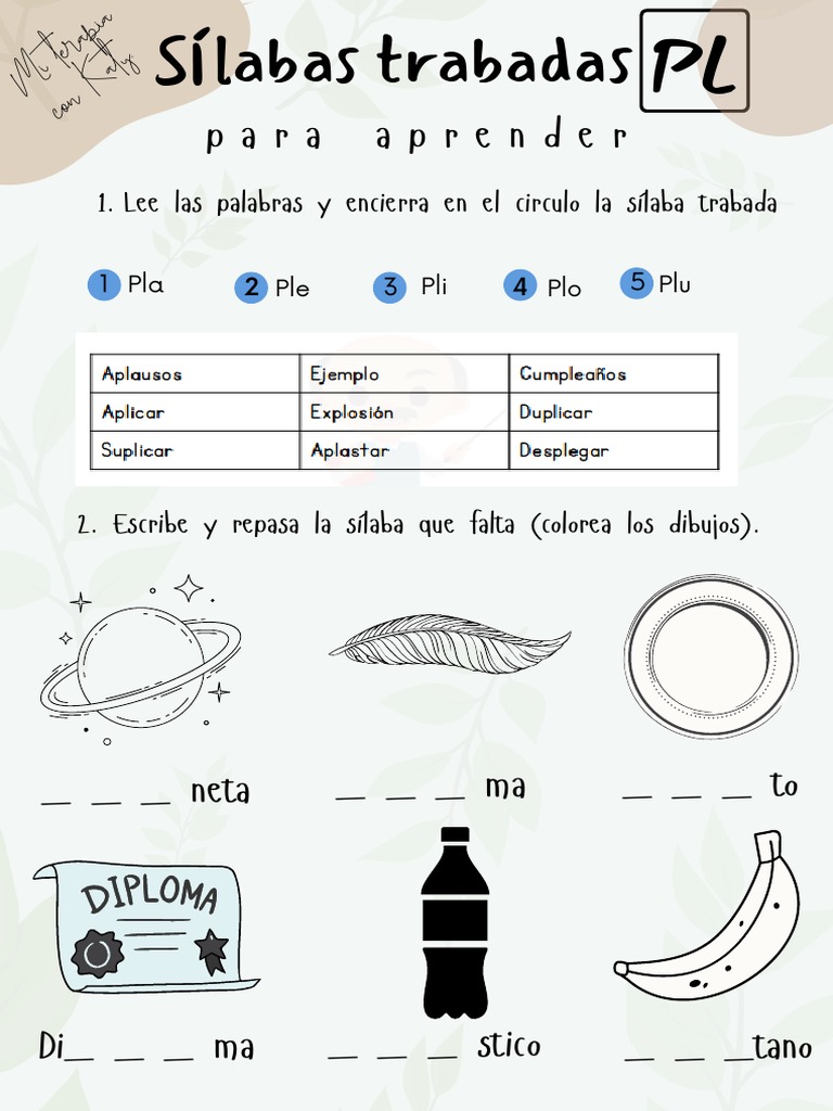 Tarea Silabas Trabadas PL | PDF
