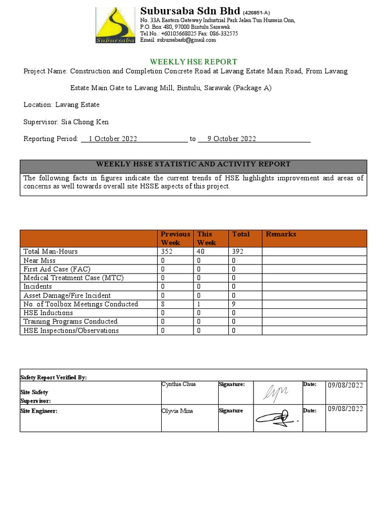 October Weekly Safety Report | PDF