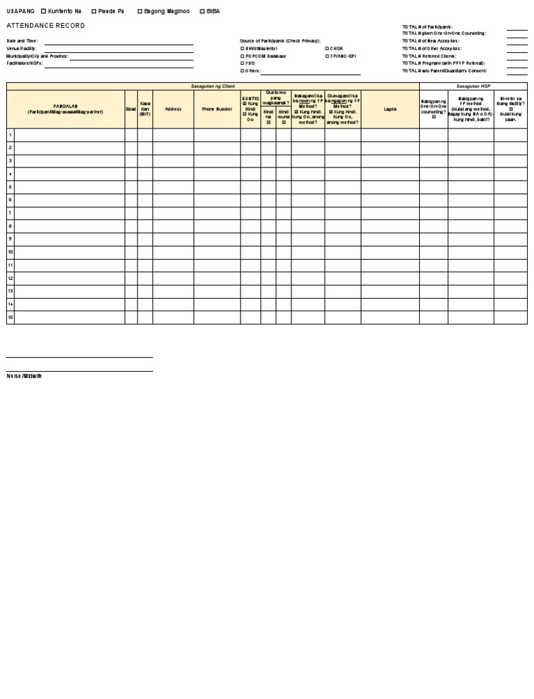 Attendance Record for Counseling Sessions | PDF