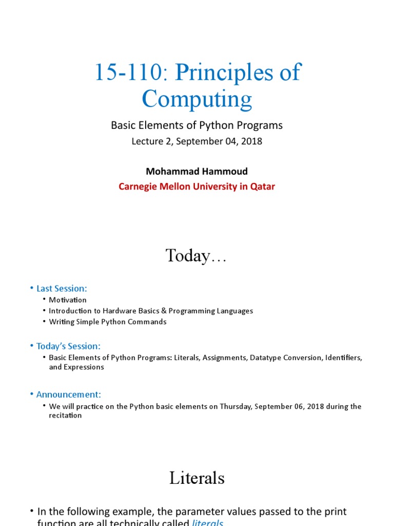 Lecture 2 Python Basic Elements Sep04 2018 | Download Free PDF | Variable (Computer Science ...