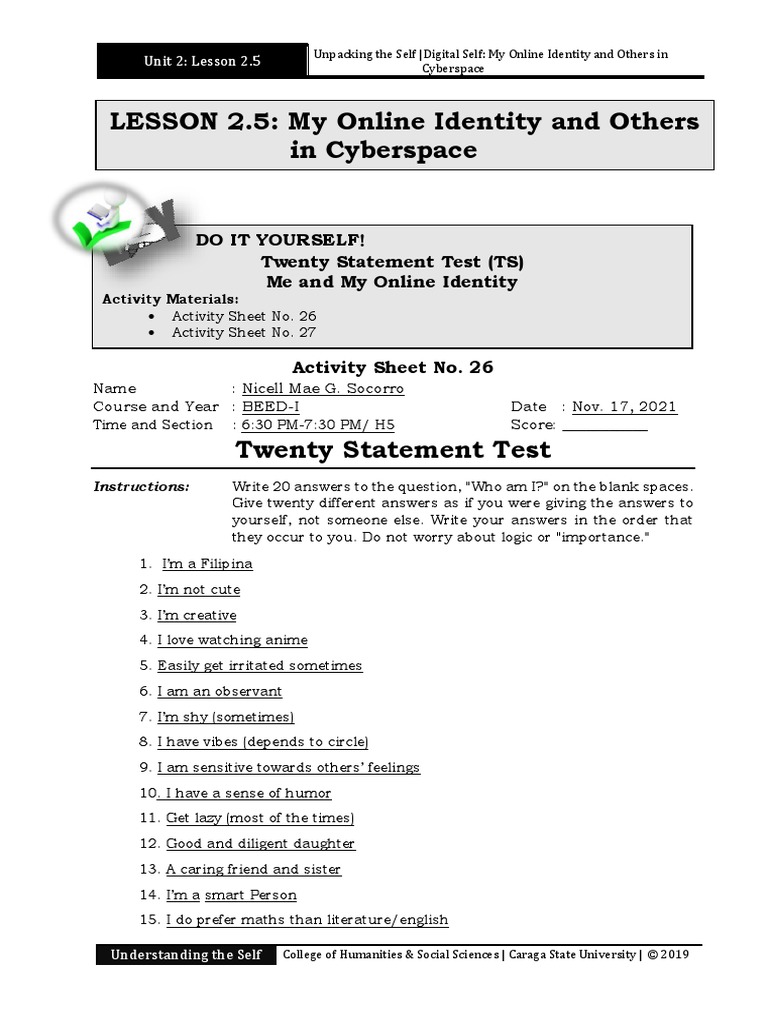 Understanding The Self-My Online Identity and Others in Cyberspace ...