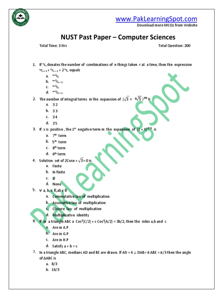 NUST-Computer-Science-1 PLSPOT | PDF | Boolean Algebra | Teaching ...
