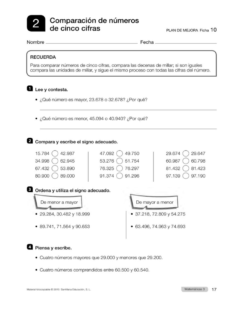 Comparación de Números de Cinco Cifras | PDF