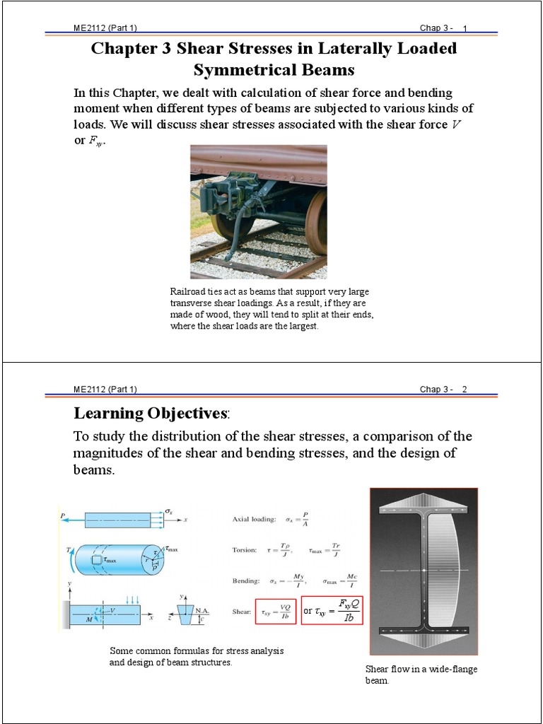 ME2112 - (Part 1) - Shear Stress in Beams | PDF | Bending | Beam (Structure)
