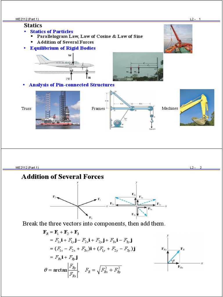 ME2112 - (Part 1) - Statics-L2 | PDF | Force | Tension (Physics)
