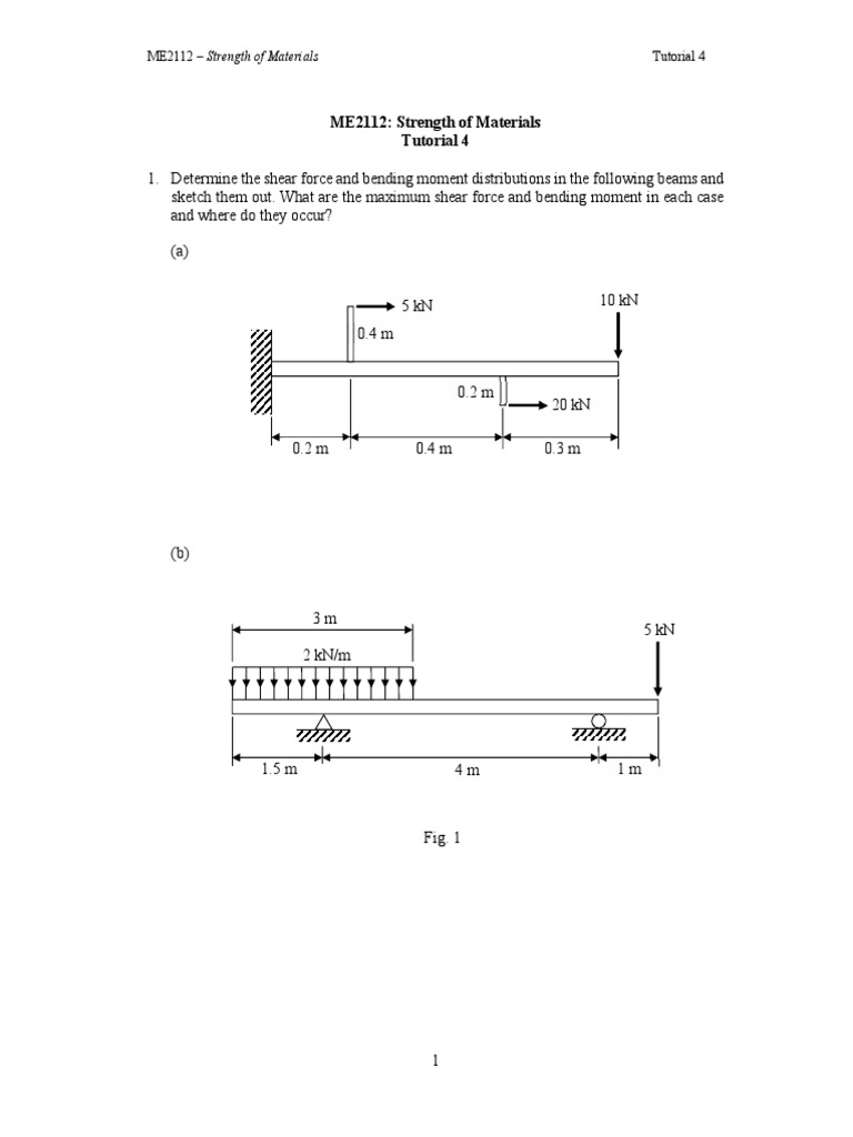 ME2112-S2 AY2021-22 Tutorial 4 | PDF | Bending | Beam (Structure)