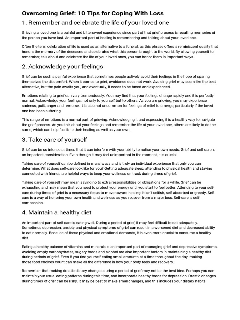 Overcoming Grief 10 Tips For Coping With Loss | PDF | Grief | Diet ...