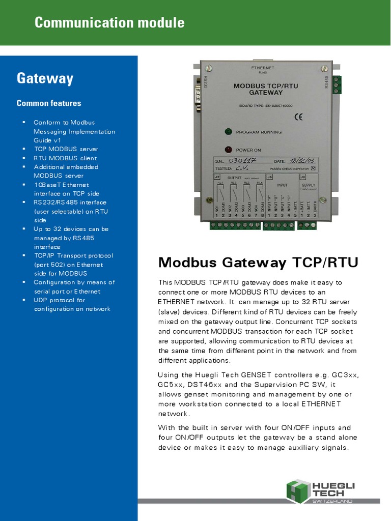 Datasheet Gateway Modbus Tcp En V10 Download Free Pdf Transmission Control Protocol Port 
