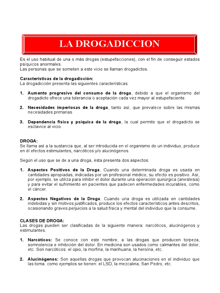Drogadiccion Lectura | PDF | La dependencia de sustancias | Drogas